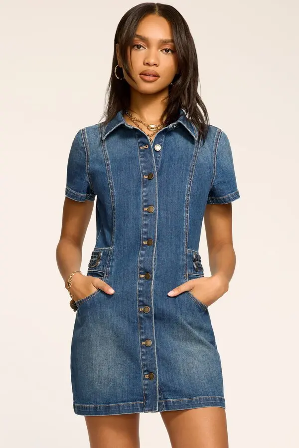 Ramy Brook Liv Button Down Denim Mini Dress - Medium Wash