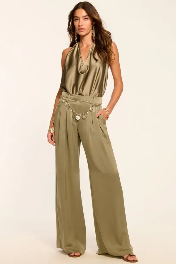 Ramy Brook Oscar Pleated Wide Leg Pants - Safari