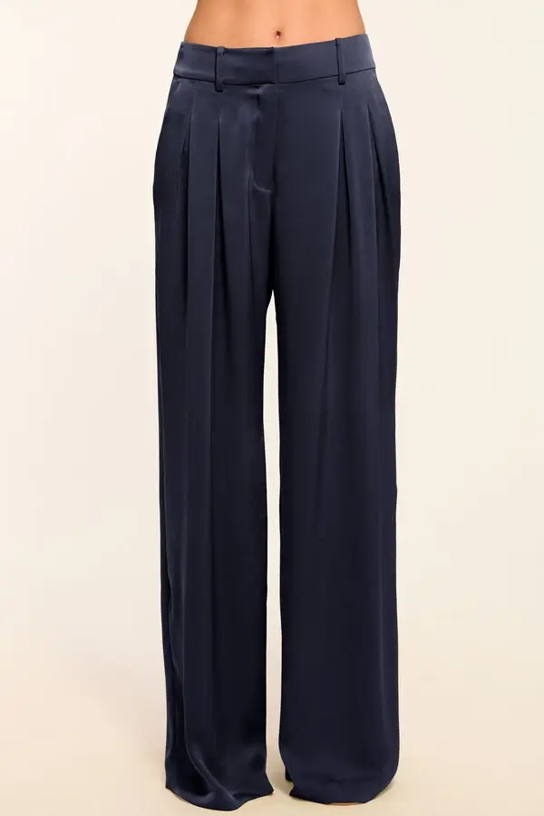 Ramy Brook Oscar Pleated Wide Leg Pant - Navy