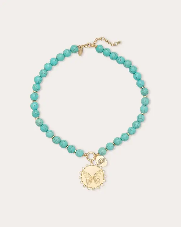 Ramy Brook Reva Butterfly Charm Beaded Necklace - Turquoise