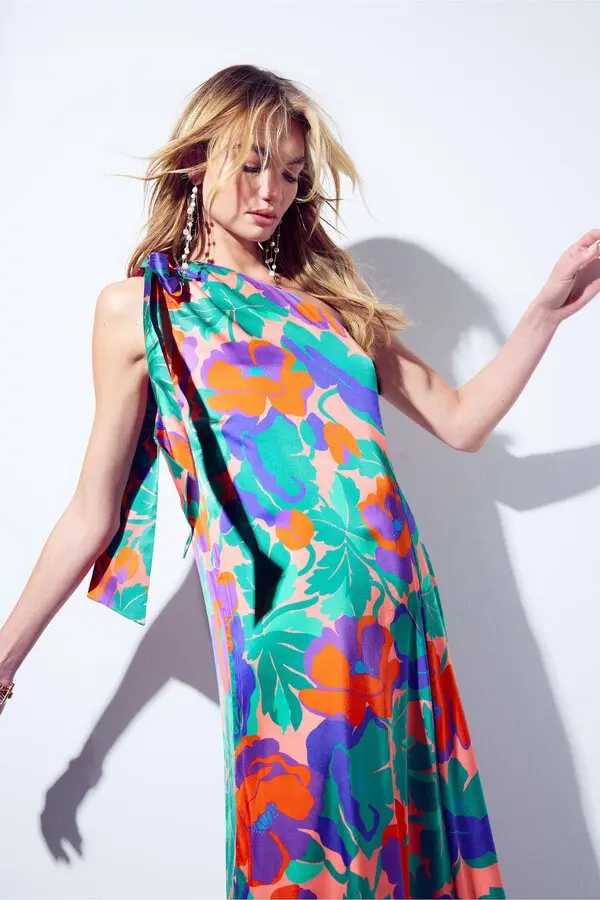 Ramy Brook Benita Printed One-shoulder Gown
