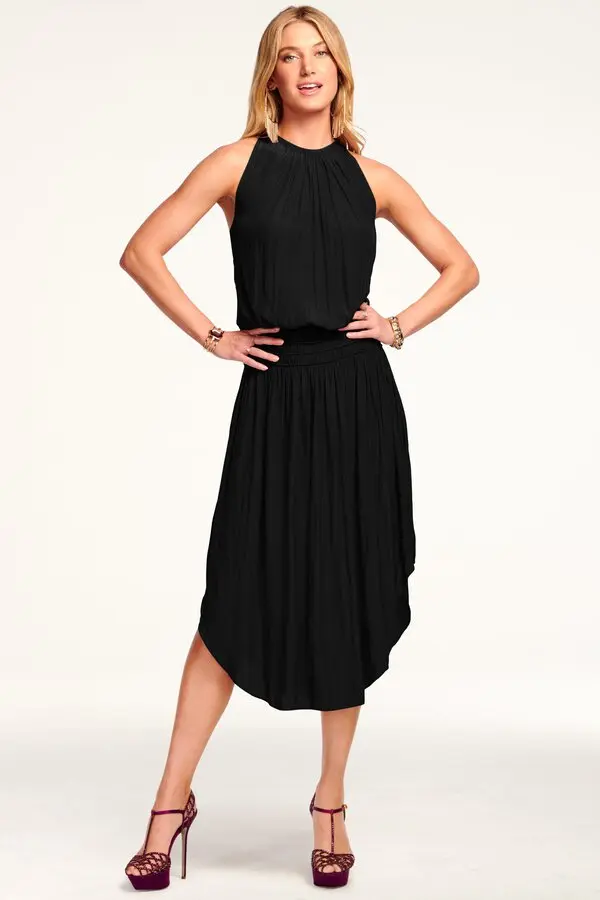 Ramy Brook Audrey Smocked Midi Dress - Black