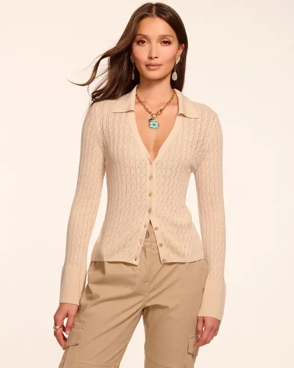 Ramy Brook Cathy Pointelle Silk Cashmere Cardigan Sweater