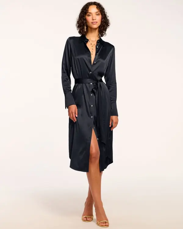 Ramy Brook Victoria Silk Button Down Midi Dress - Navy