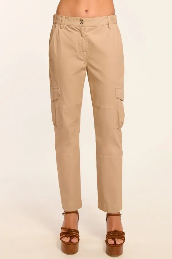 Ramy Brook Isabelle Canvas Ankle Length Cargo Pants With Metallic Trim - Sandstone