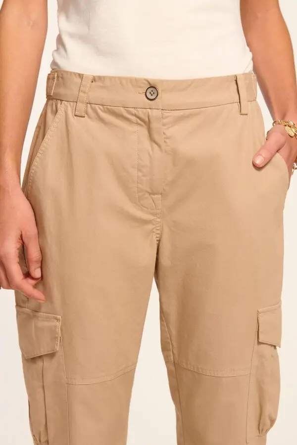 Ramy Brook Isabelle Canvas Ankle Length Cargo Pants With Metallic Trim - Sandstone