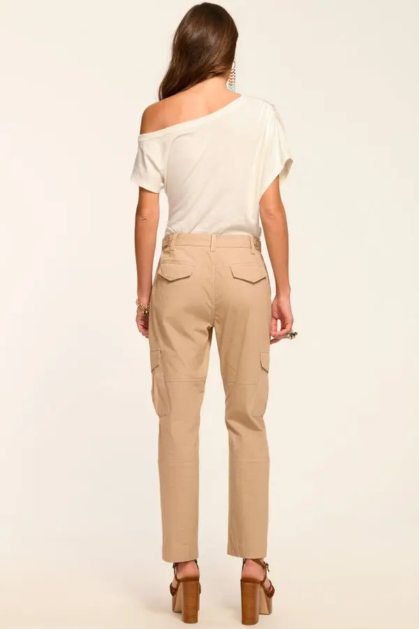 Ramy Brook Isabelle Canvas Ankle Length Cargo Pants With Metallic Trim - Sandstone