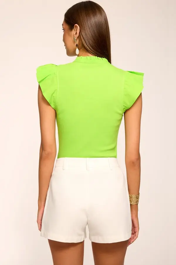 Ramy Brook Monroe Cotton Knit Combo Flutter Sleeve Top