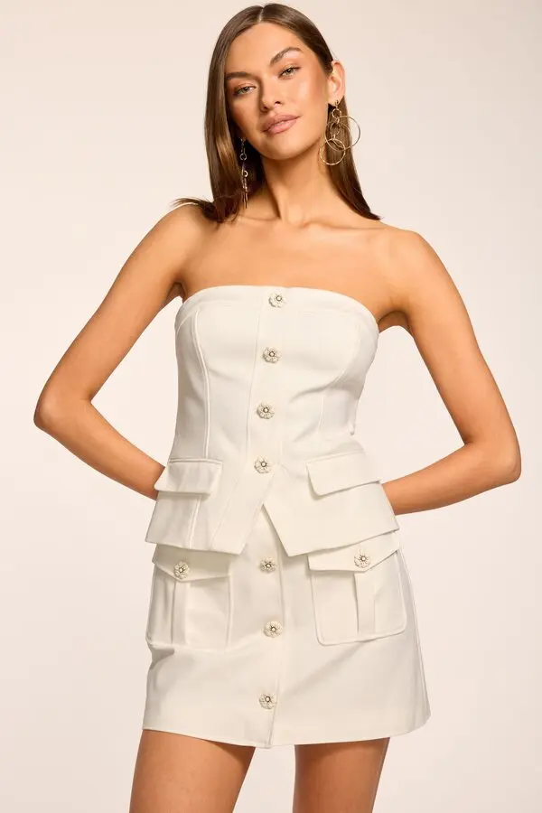 Ramy Brook Eva Cotton Tailored Strapless Top - Ivory