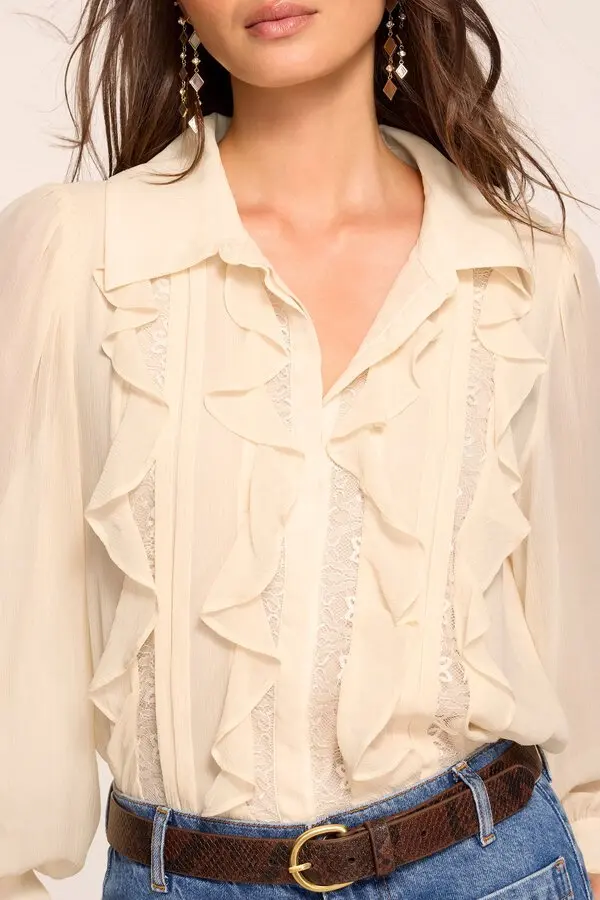 Ramy Brook Claire Silk Ruffled Long Sleeve Blouse