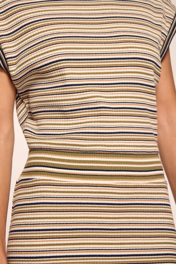 Ramy Brook Natalie Striped Mock Neck Midi Dress