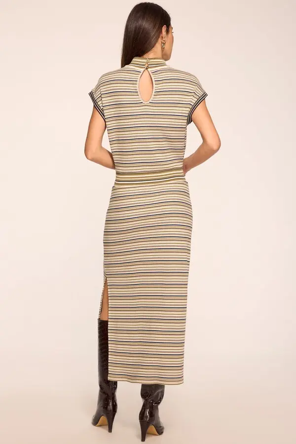 Ramy Brook Natalie Striped Mock Neck Midi Dress