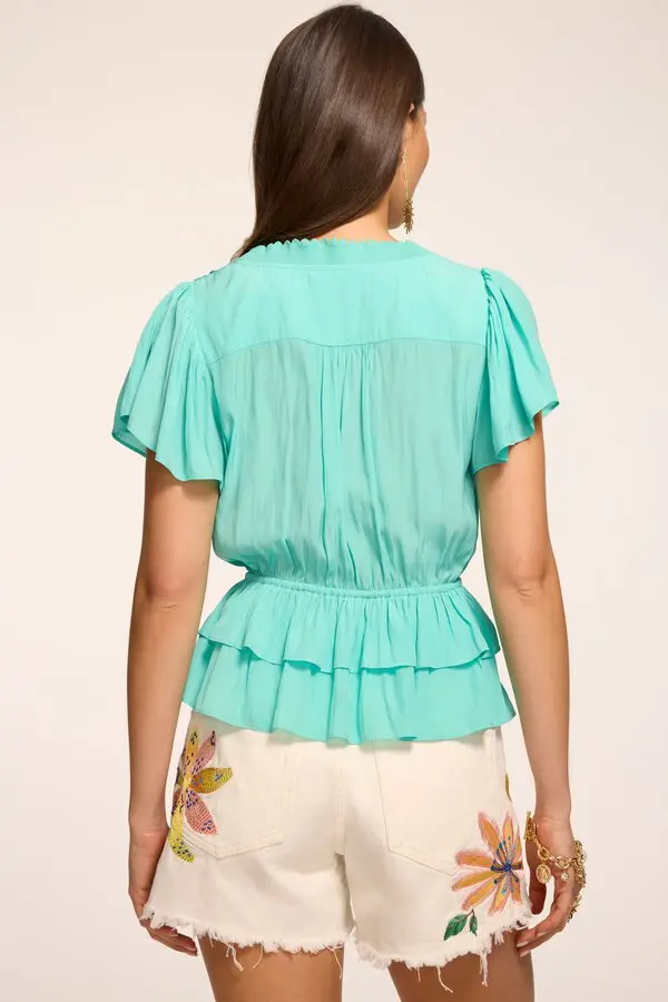 Ramy Brook Emberly Embellished Short Sleeve Top