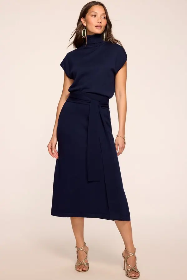 Ramy Brook Abby Knit Midi Wrap Skirt - Navy