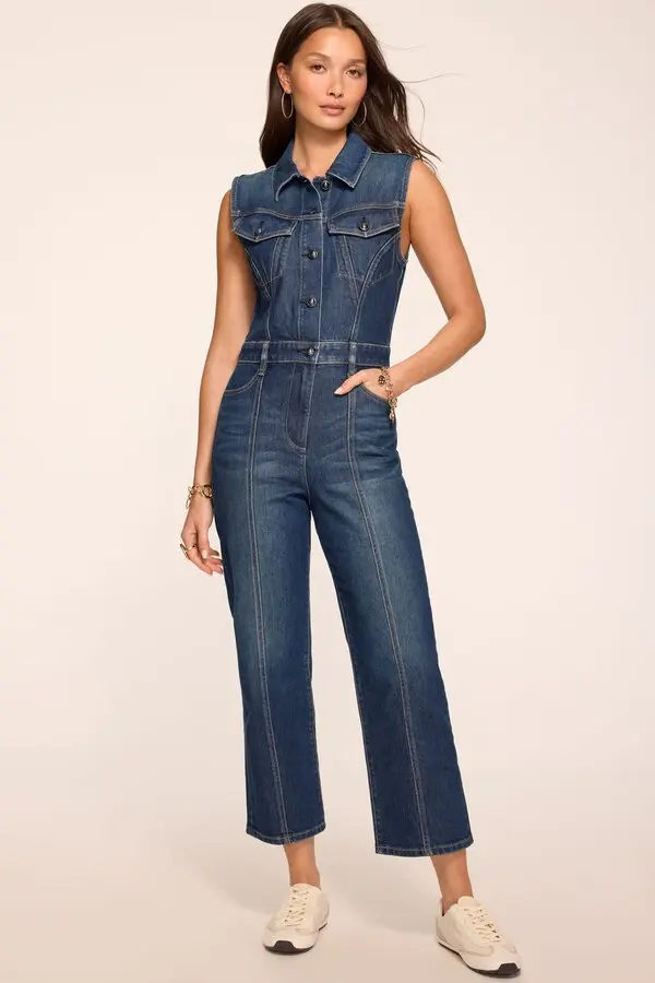 Ramy Brook Jessie Sleeveless Denim Cropped Jumpsuit - Dark Fade