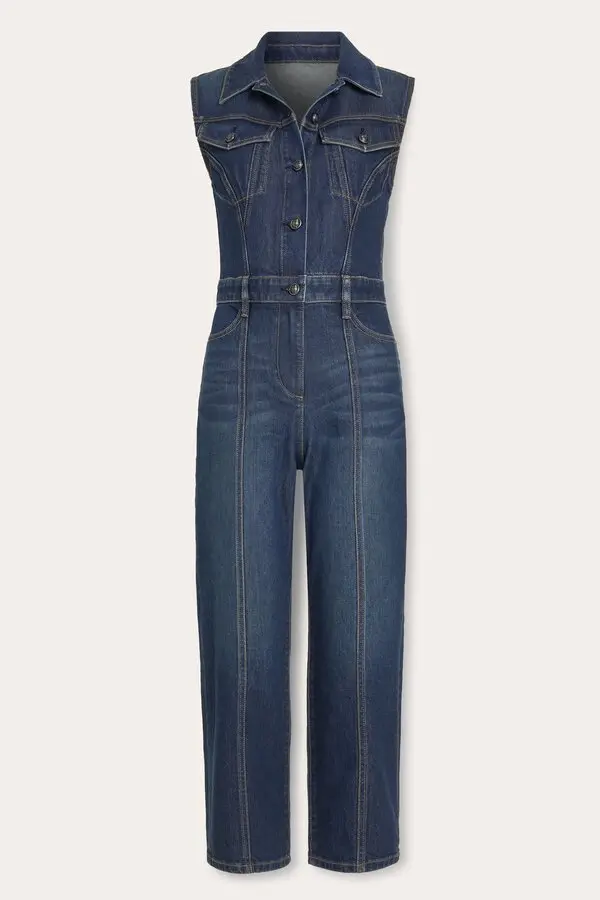 Ramy Brook Jessie Sleeveless Denim Cropped Jumpsuit