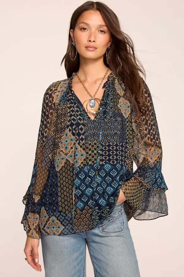 Ramy Brook Anya Printed Top - Navy Multi