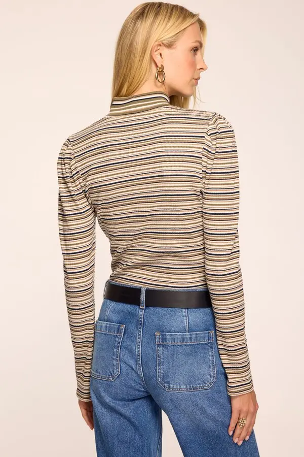 Ramy Brook Yvonne Striped Knit Mock Neck Top
