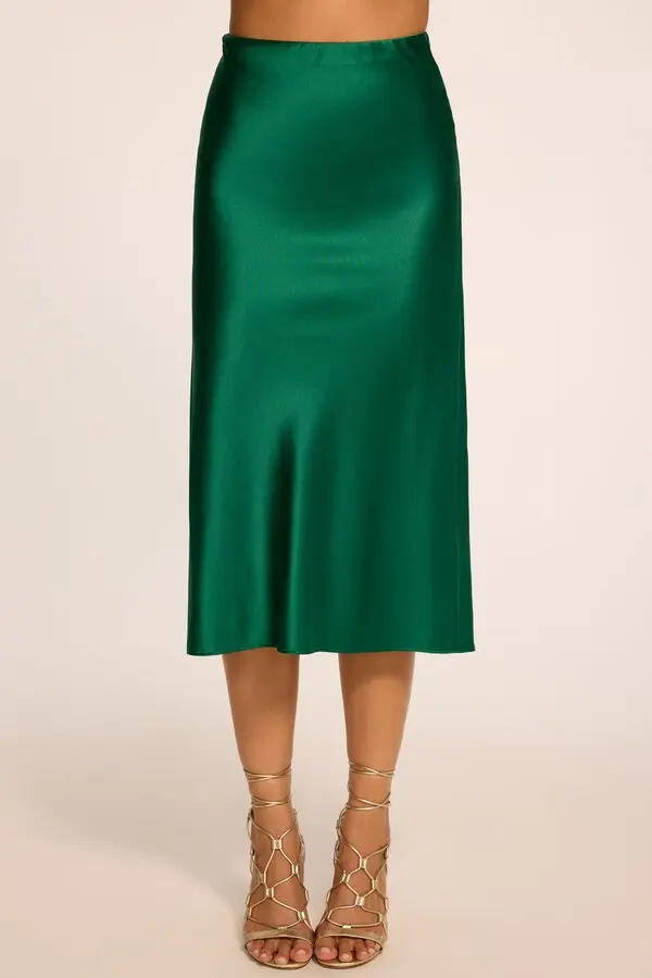 Ramy Brook Krisia Silk Slip Midi Skirt - Deep Emerald