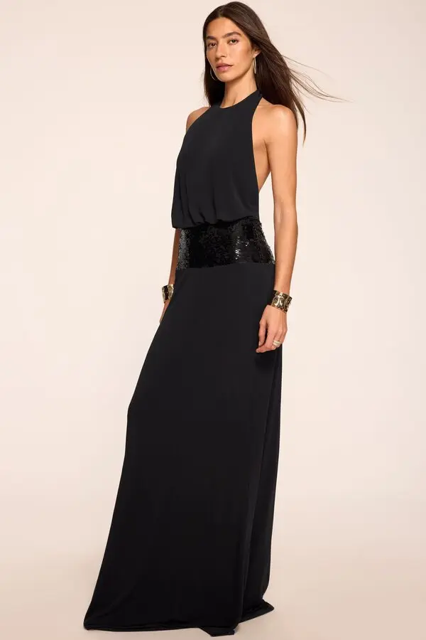 Ramy Brook Theresa Sequin Jersey Halter Gown - Black