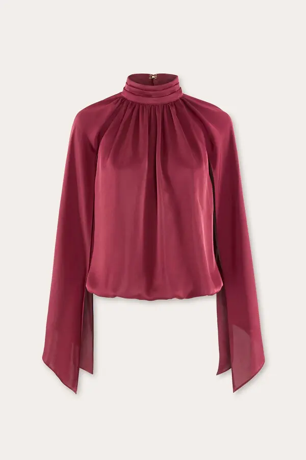 Ramy Brook Cape Effect Long Sleeve Top - Cranberry