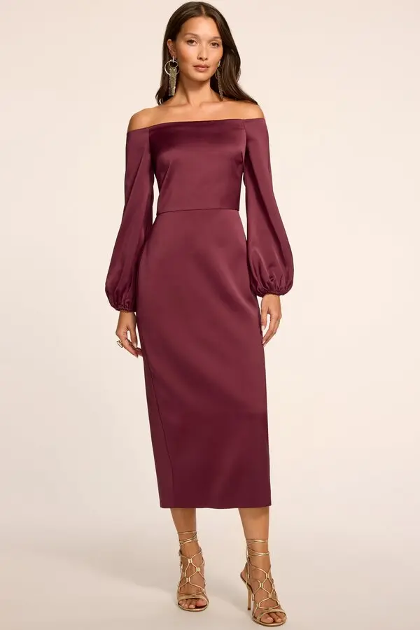 Ramy Brook Shiyan Off-the-shoulder Midi Dress - Cranberry