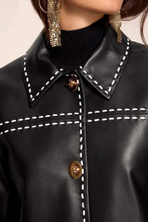 Ramy Brook Mira Contrast Stitch Leather Jacket