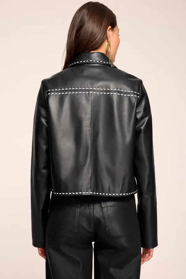Ramy Brook Mira Contrast Stitch Leather Jacket