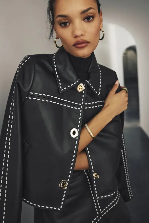 Ramy Brook Mira Contrast Stitch Leather Jacket
