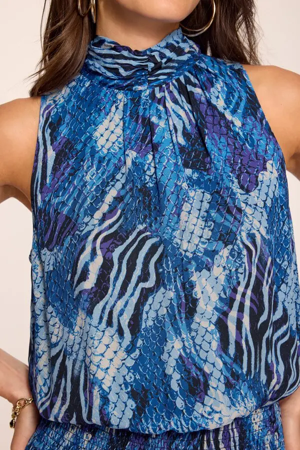 Ramy Brook Elanna Printed Smocked Waist Designer Mini Dress
