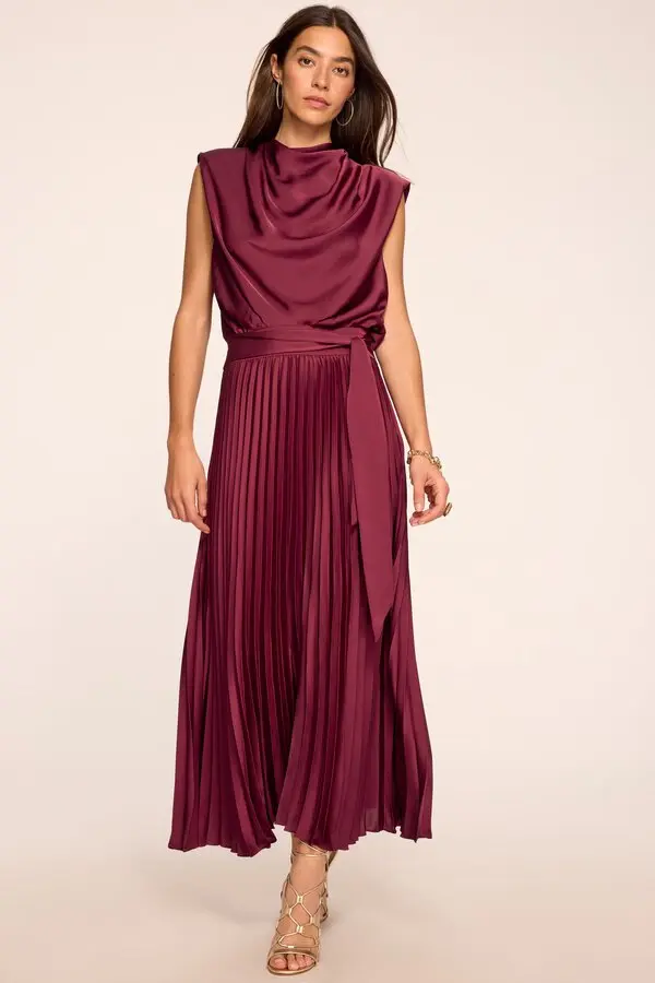 Ramy Brook Farah Draped Luxury Maxi Dress - Cranberry