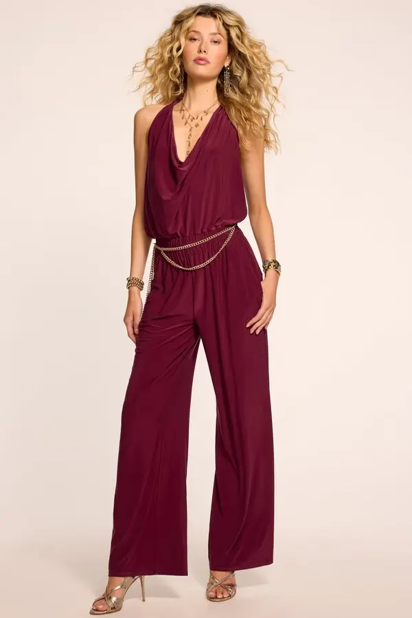 Ramy Brook Stephanie Jersey Halter Jumpsuit - Cranberry