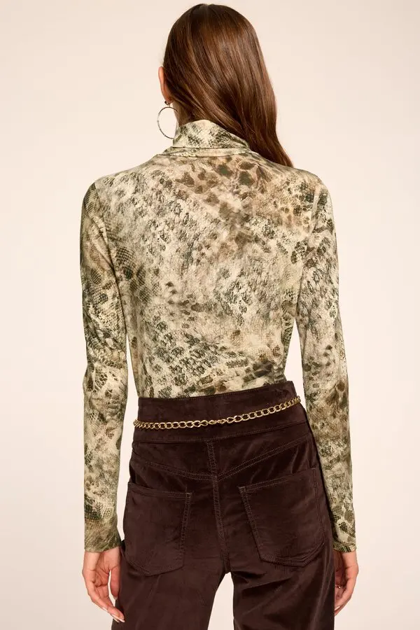 Ramy Brook Thea Printed Knit Turtleneck Top Designer Luxury