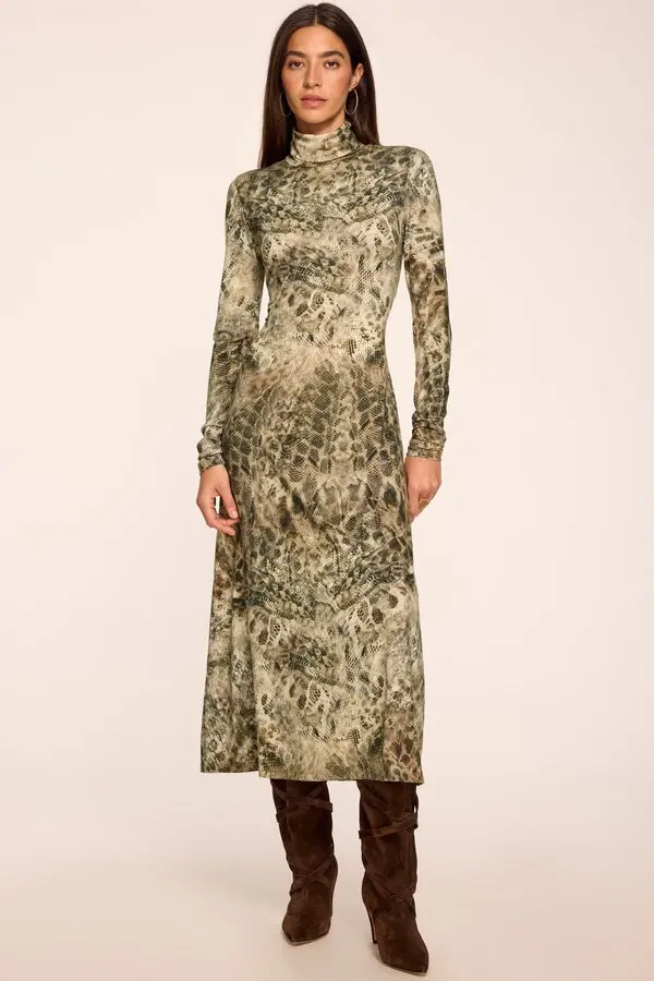 Ramy Brook Valerie Printed Midi Dress In Luxury Stretch Knit - Bone Python