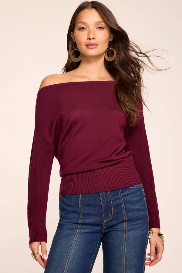 Ramy Brook Chance Merino Off-the-shoulder Sweater - Cranberry