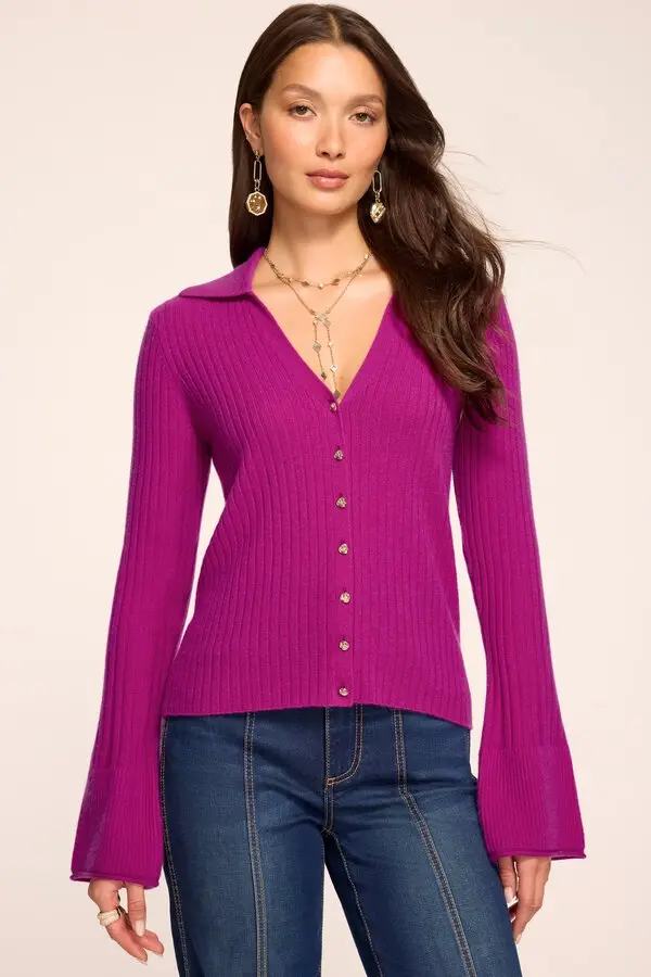 Ramy Brook Cathy Cashmere Cardigan Sweater - Raspberry