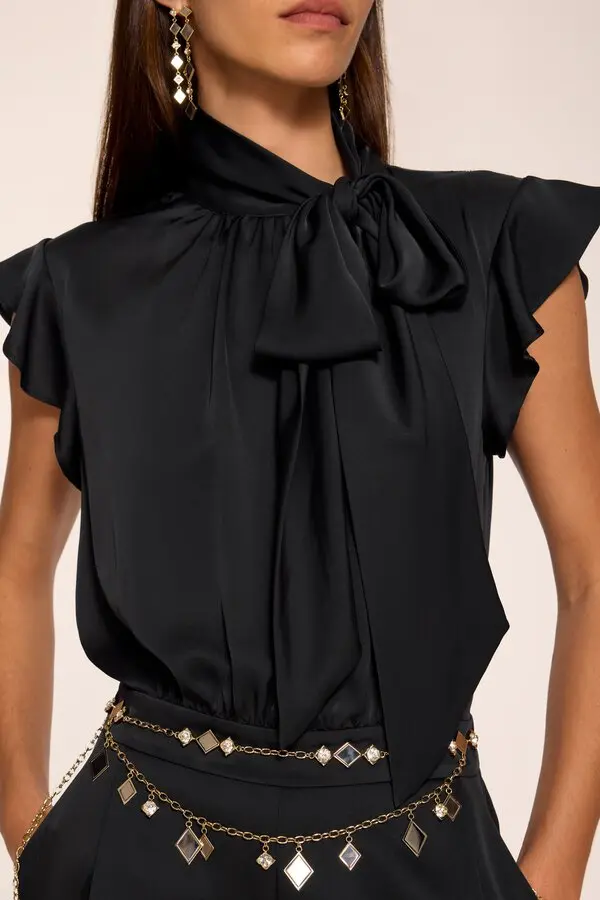 Ramy Brook Irene Tie Neck Short Sleeve Designer Jumpsuit