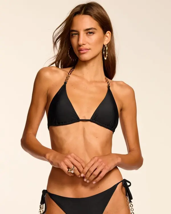 Ramy Brook Terry Embellished Halter Triangle Bikini Top - Black
