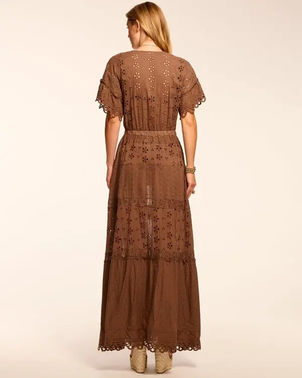 Ramy Brook Janis Cotton Eyelet Tie Front Coverup Maxi Dress - Beach Brown