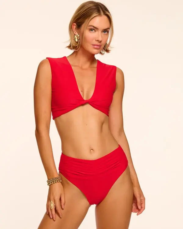 Ramy Brook Ivo Ruched Bikini Bottom - Flame