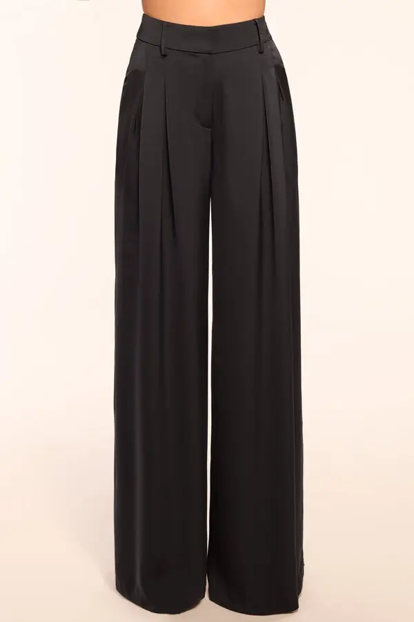 Ramy Brook Oscar Pleated Wide Leg Pant - Black
