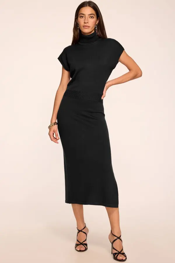 Ramy Brook Natalie Merino Turtleneck Midi Dress - Black