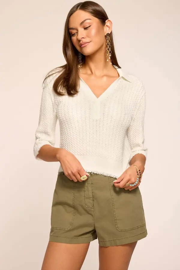 Ramy Brook Azaria Textured Knit Collared Sweater