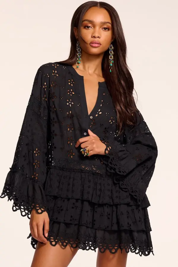 Ramy Brook Roxanne Cotton Eyelet Coverup Mini Dress - Black