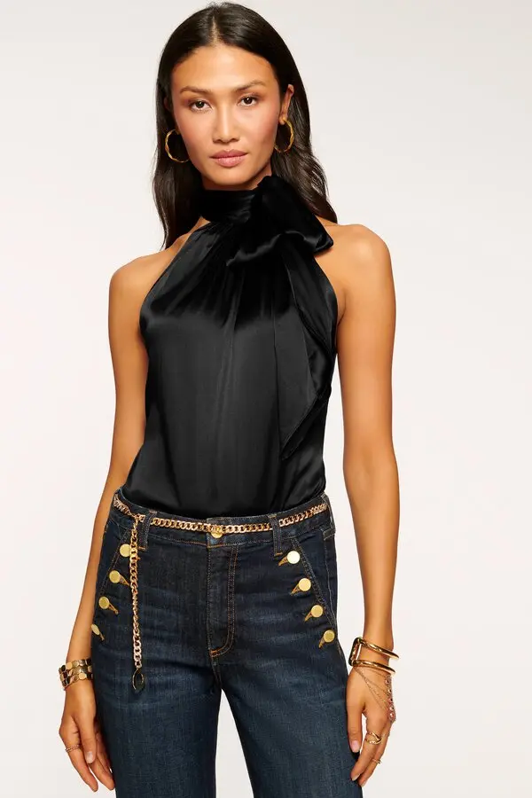 Ramy Brook Lori Silk High Neck Tank Top - Black