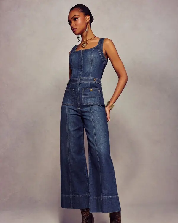 Ramy Brook Janet Cropped Wide Leg Denim Jumpsuit