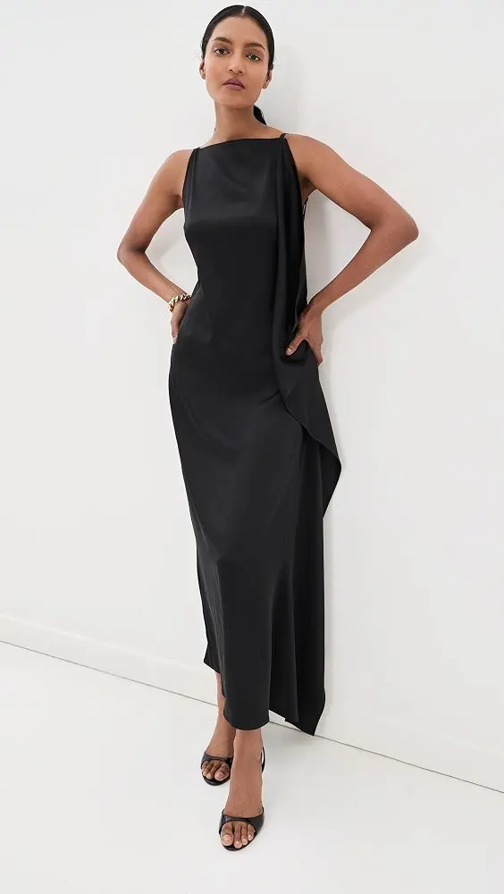COURREGES Draped Satin Midi Dress - Black