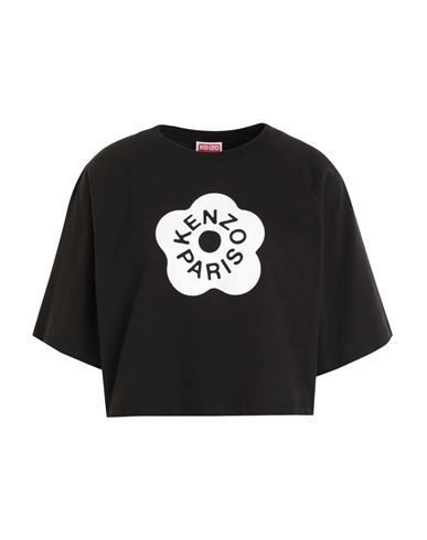 Kenzo Cotton Cropped T-shirt With Print - Black