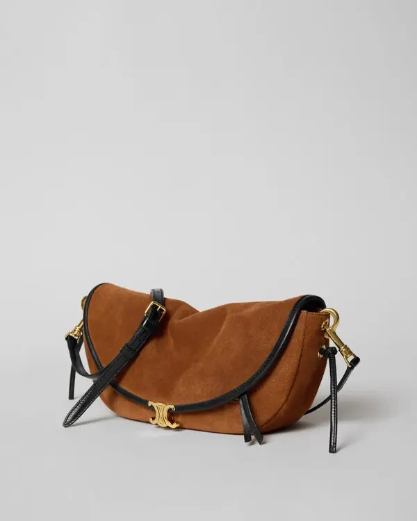 Celine Little Halfmoon Soft Triomphe In Suede Calfskin
