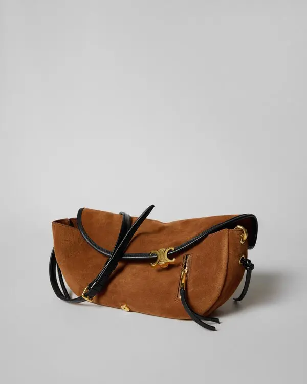Celine Little Halfmoon Soft Triomphe In Suede Calfskin